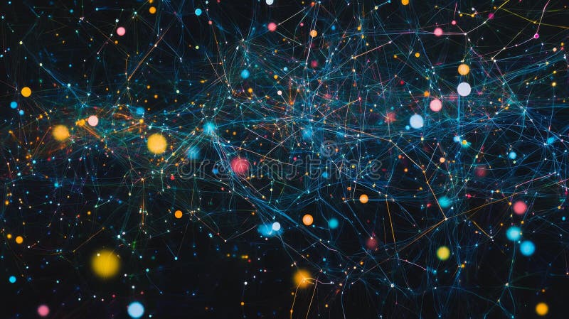 Abstract Visual of Dark Universe with Colorful Light Dots and Lines ...