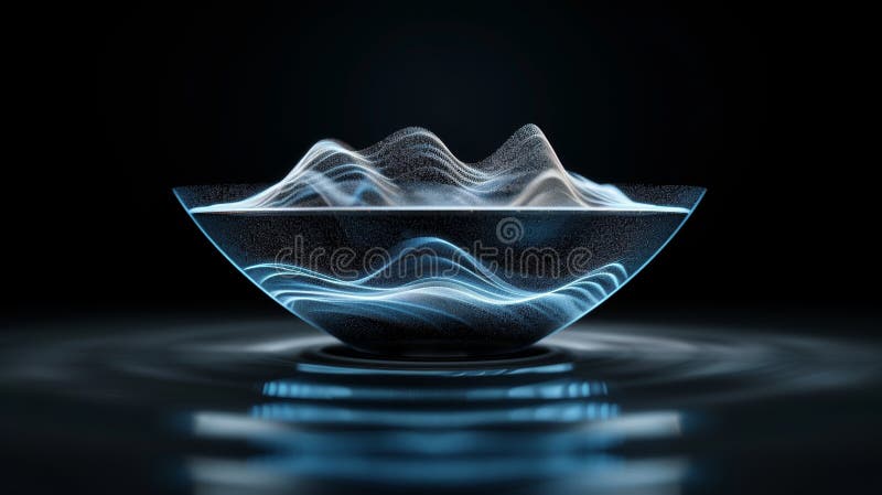 Abstract Visual of Sound Waves Emanating from a Sleek Bowl in a Dark ...
