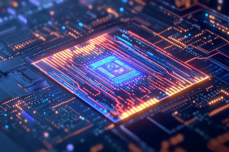 Abstract Visualization Of An Ai Supercomputer Featuring A Glowing Data Core Pulsing Quantum