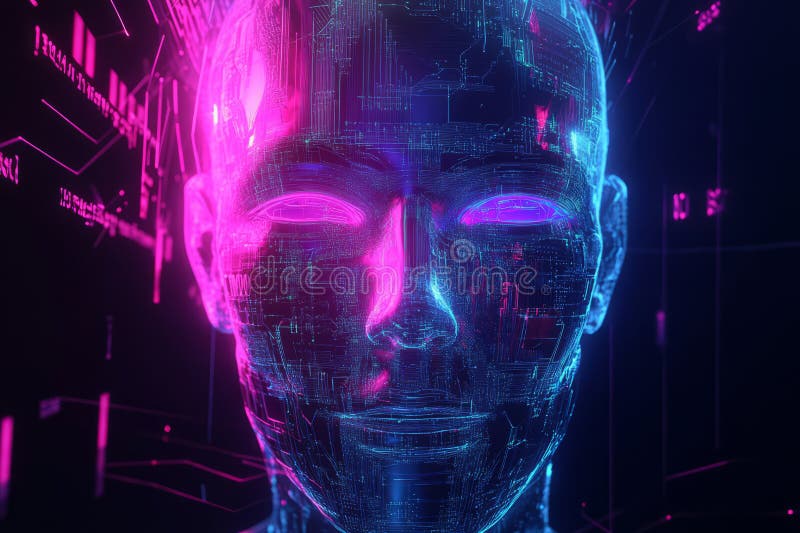 Abstract Visualization of Artificial Intelligence, Depicting a Glowing ...