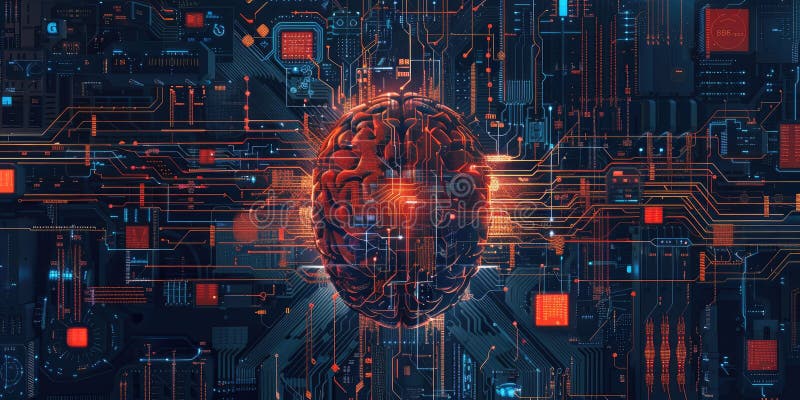 Abstract Visualization Artificial Intelligence Digital Brain Surrounded Circuits Data Pathways ...