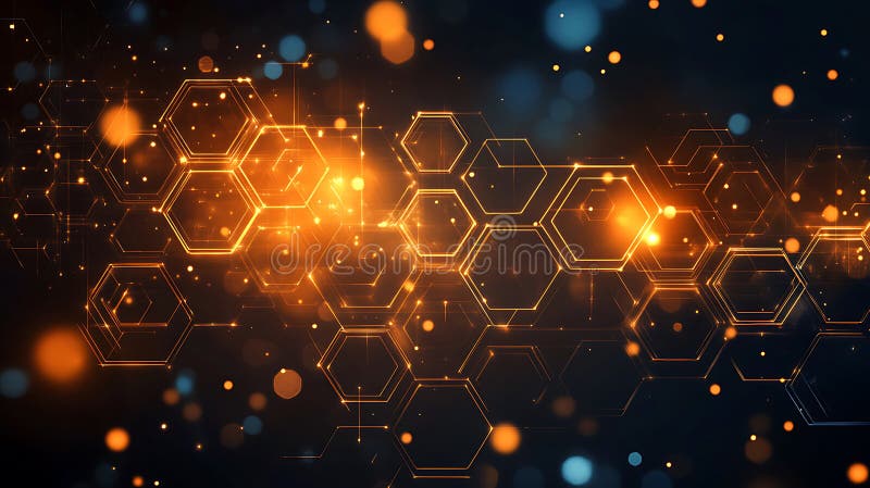Abstract Golden Honeycomb Network with Glowing Connections Technology ...
