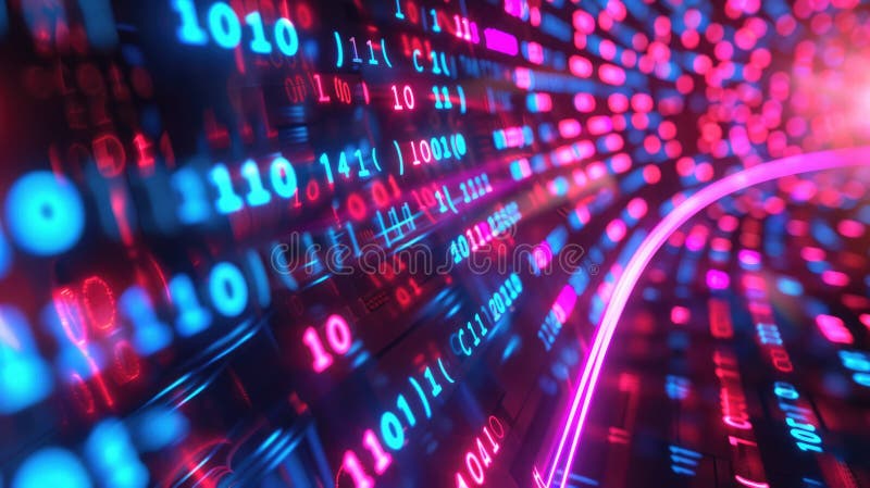 Abstract Visualization of Big Data with Vibrant Neon Lights and Binary ...