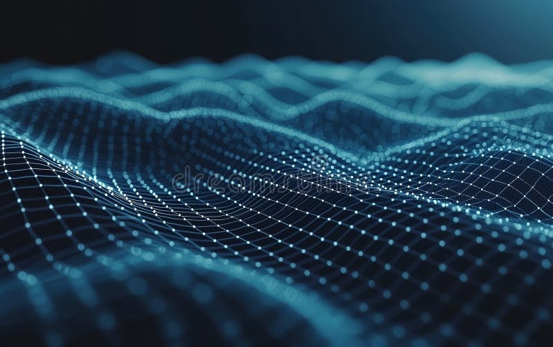 Abstract Visualization of a Blue Grid Wave Representation Flowing ...