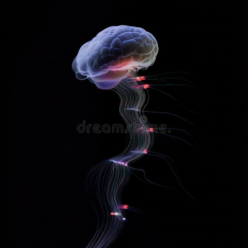 Abstract Visualization of a Brain Interconnected with Flowing Lines ...