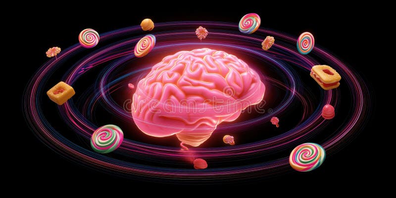 Abstract Visualization of Brain Trapped Inside Glowing Candy-colored ...
