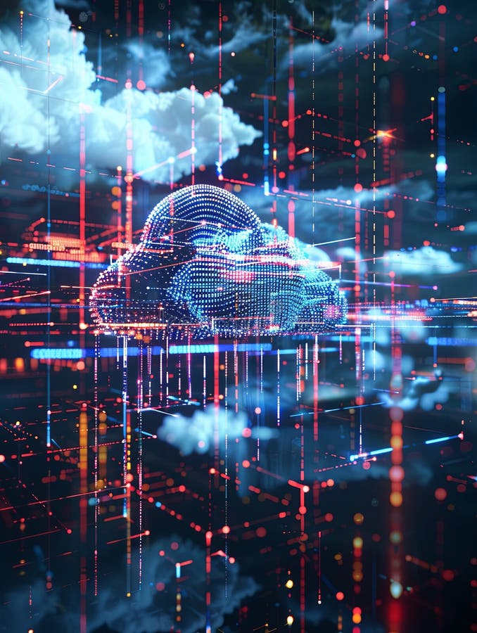 An Abstract Visualization Of Cloud Computing Featuring Digital Elements That Represent Data