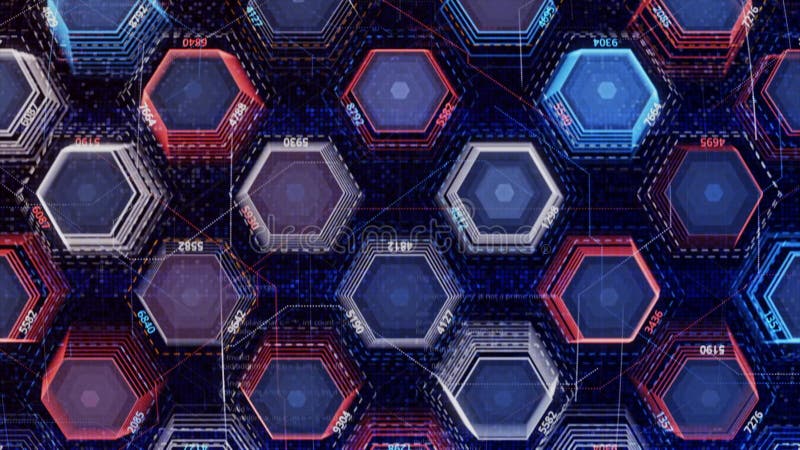 Abstract Visualization of Data Processing on Hexagons and Dark Background, Seamless Loop ...