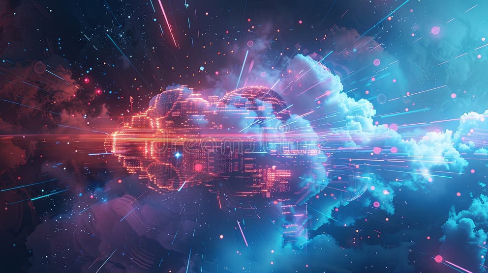Abstract Visualization Depicting Data Processing and AI Operations within a Cloud Computing ...