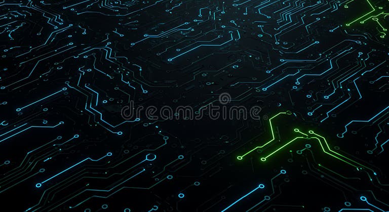 Abstract Visualization of a Digital Circuit Board with Interconnected ...