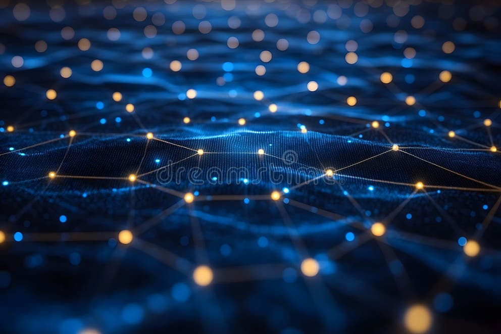 Futuristic Digital Network - Connectivity Concept with Blue and Gold ...