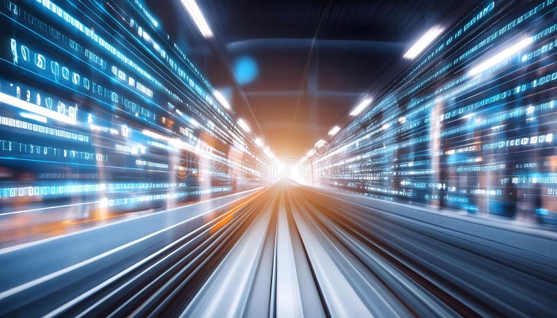 Data Stream Tunnel in a Digital City at Night Stock Illustration ...