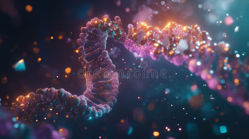 Abstract Visualization of DNA Structure in Vibrant Colors, Showcasing ...