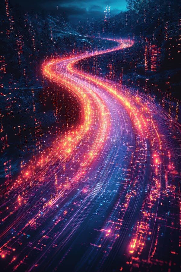 Abstract Visualization of Flowing Digital Data with Vibrant Neon Colors ...