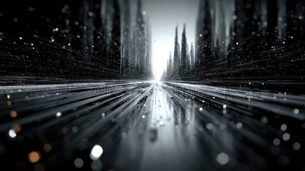 Abstract Visualization of a Glowing Data Stream Tunnel with White ...