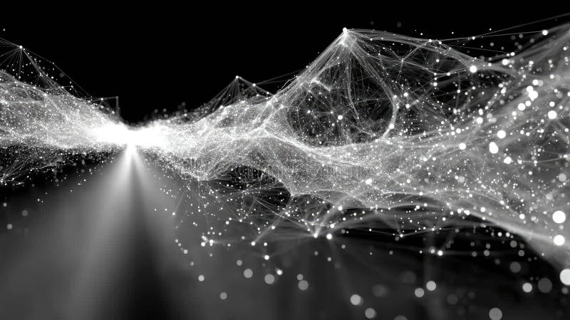 Abstract Visualization of a Glowing Data Stream Tunnel with White ...