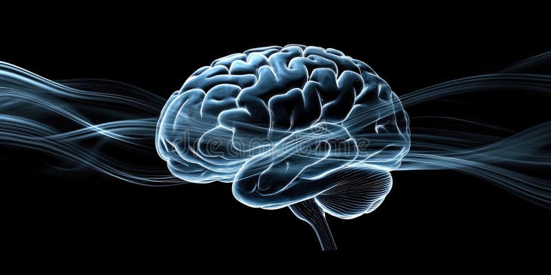 Abstract Visualization of Human Brain with Flowing Energy on Black ...