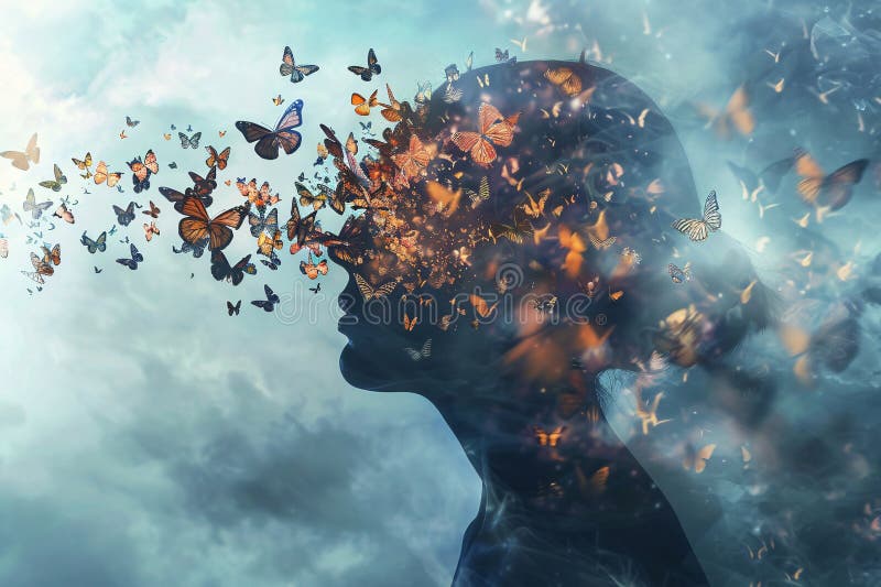 Abstract Visualization of Human Silhouette Breaking into a Swarm of ...