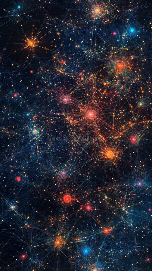 Abstract Visualization of Interconnected Data Nodes in a Cosmic ...