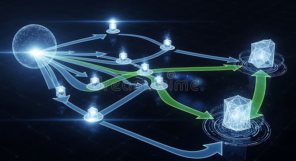 Abstract Visualization of Interconnected Nodes and Pathways Representing a Complex Neural ...