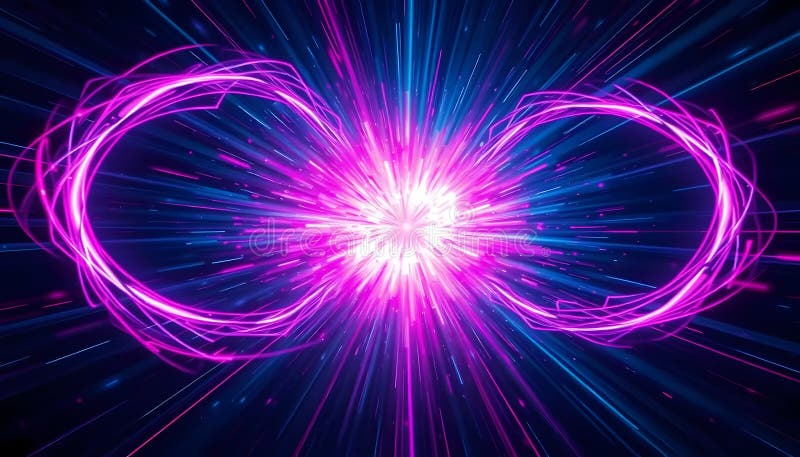 Abstract Infinity Symbols Glowing in Pink and Blue with Radiating Light ...