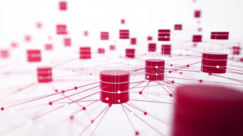 Abstract Visualization of Red Blockchain Network with Data Nodes on ...