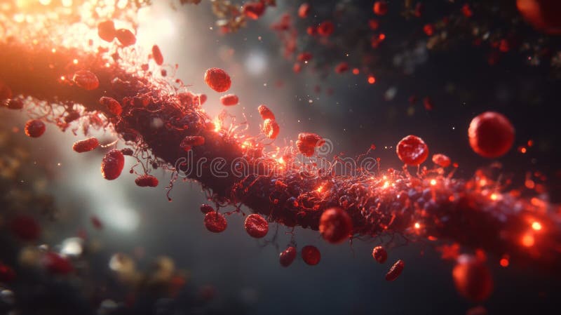 Abstract Visualization of Red Blood Cells Flowing through a Vein with ...