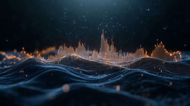 Abstract Visualization of Sound Waves, Glowing Peaks, and Flowing Waves ...
