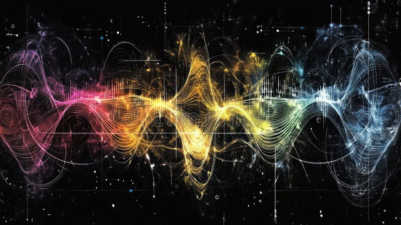 Abstract Visualization of Sound Waves in Vibrant Colors Against a Dark ...