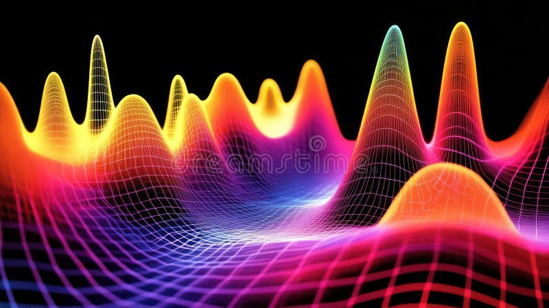 Abstract Visualization of Sound Waves in Vibrant Colors and 3D Grid ...