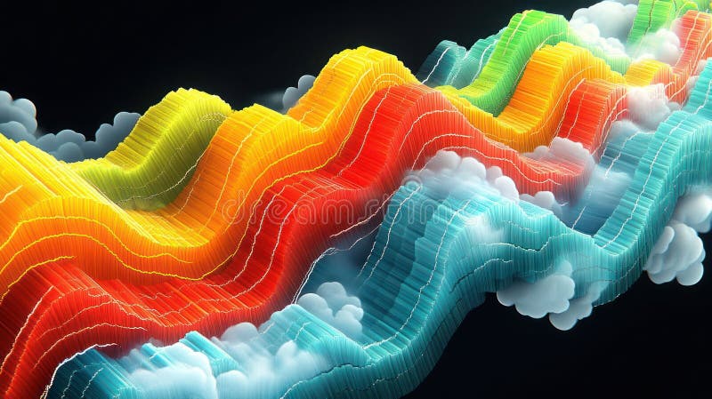Abstract Visualization of Waveforms in Vibrant Colors with Cloud-like ...