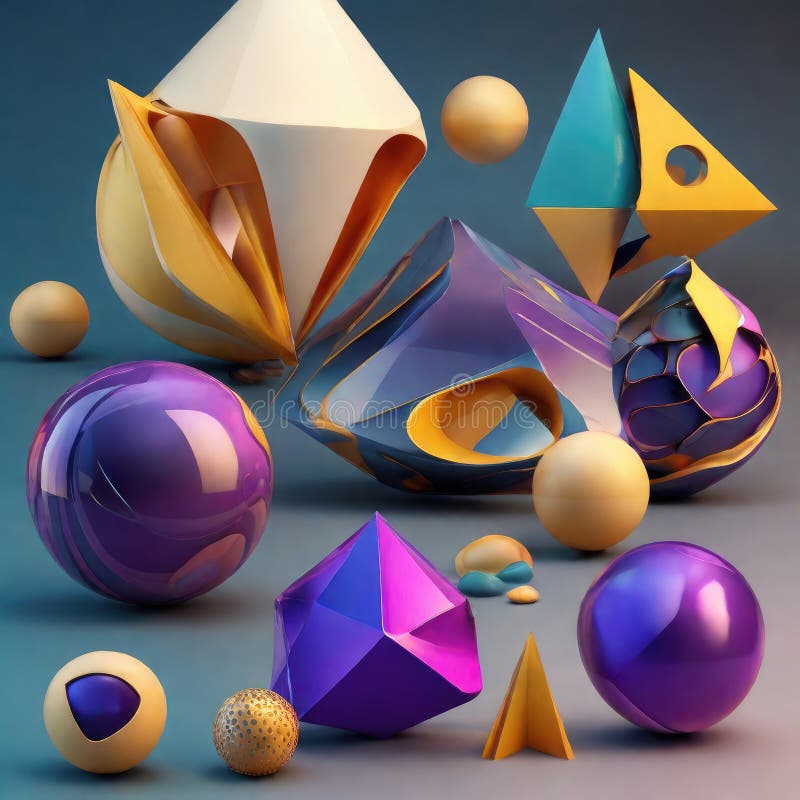 Abstract Volumetric Colorful Whimsical Surreal Shapes Composition Stock ...