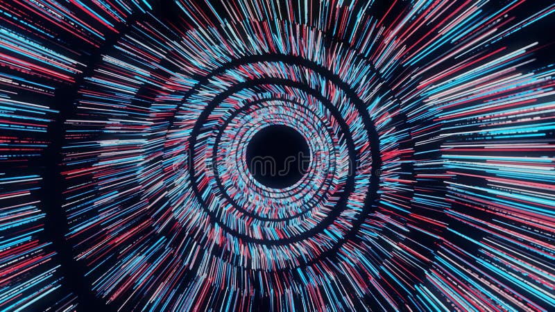 Abstract Vortex of Blue and Red Circles Spinning on Black Background ...
