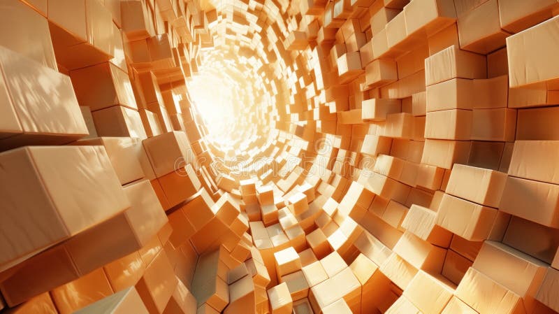 Abstract Vortex of Gold-colored Cubes with Intense Light at the Center ...