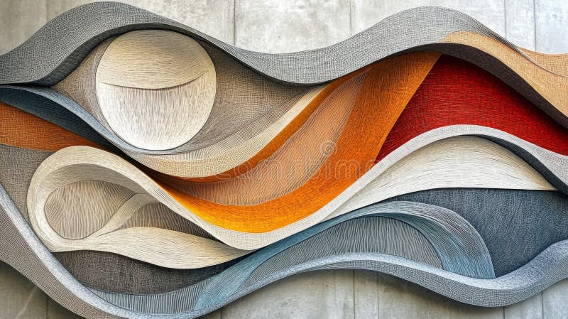 Abstract Wall Art with Curved Panels and Woven Textures Stock ...