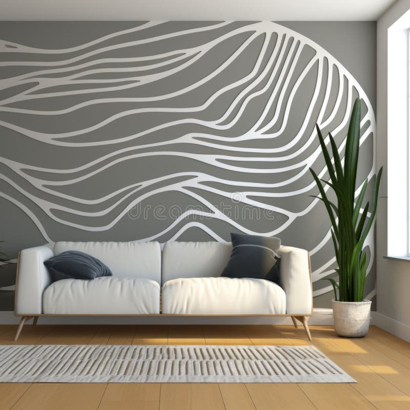 Modern Living Room with White and Grey Couch Stock Illustration ...