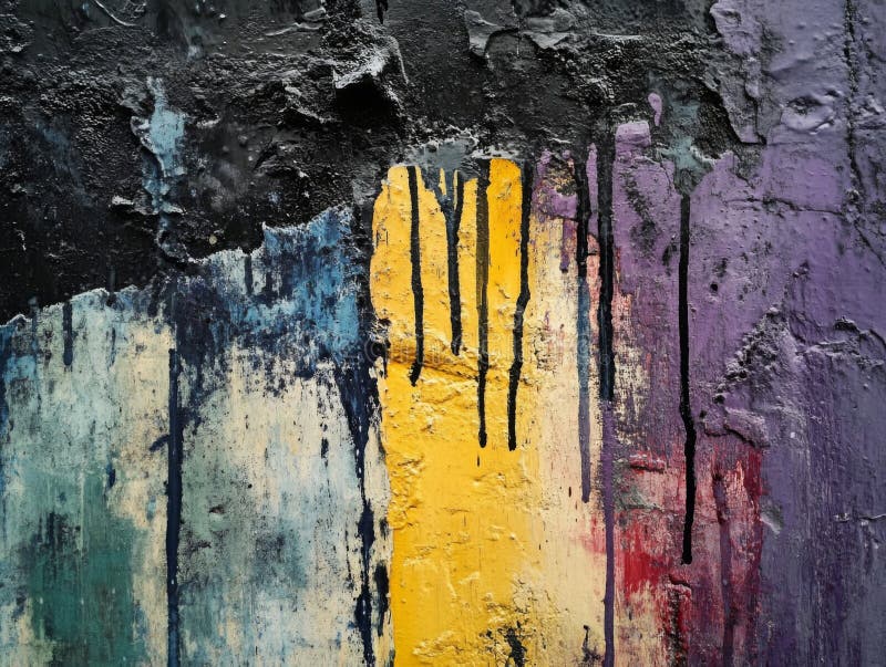 Abstract Wall Art with Dripping Paint and Yellow Accent Stock ...