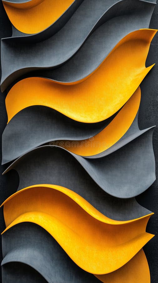 Abstract Wall Art Featuring Flowing Yellow and Gray Waves in an ...