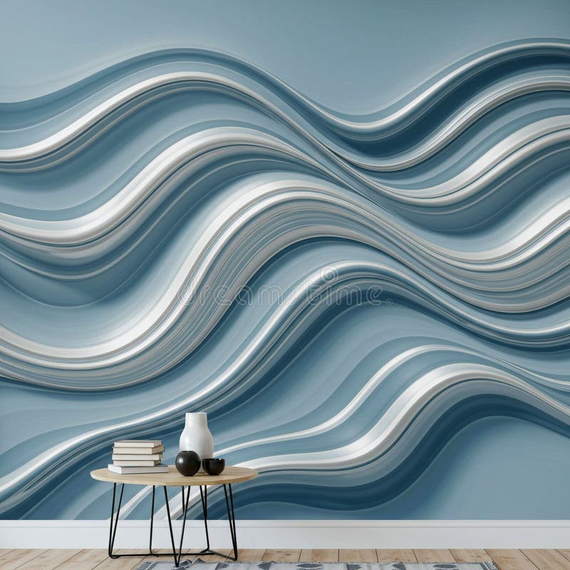 Abstract Wall Art Featuring Fluid, Undulating Wave Patterns in Shades ...