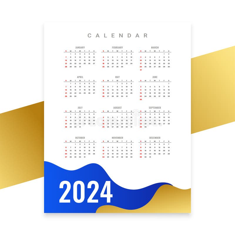 Abstract 2024 Wall Calendar Template with Months and Dates Design Stock ...