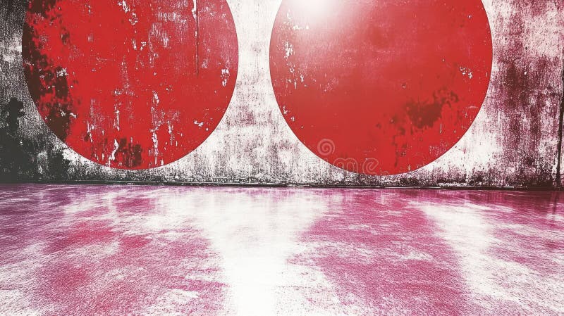 Abstract Wall with Large Red Circles on a Textured Surface, Creating a ...