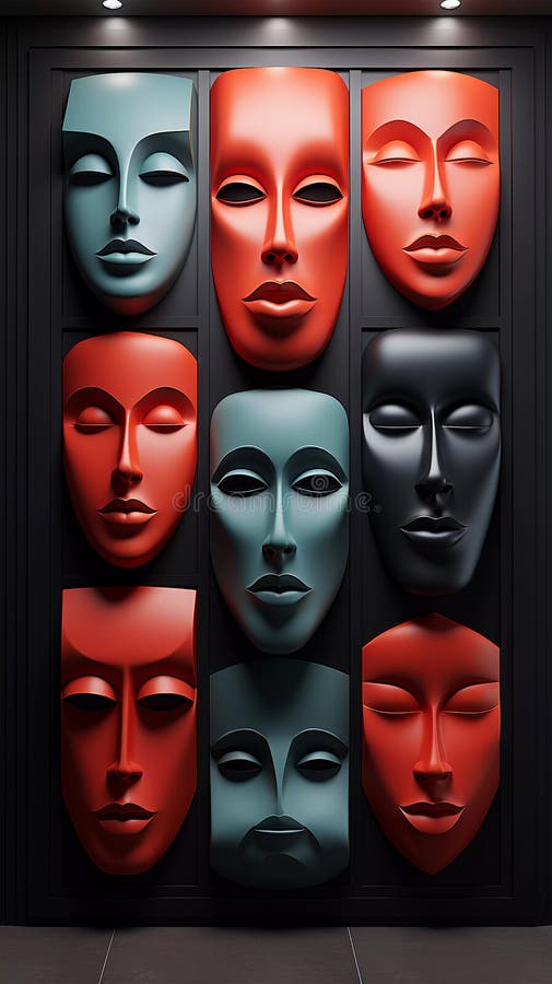 Abstract Wall Made Out of Masks. Created Using Generative AI. Stock ...