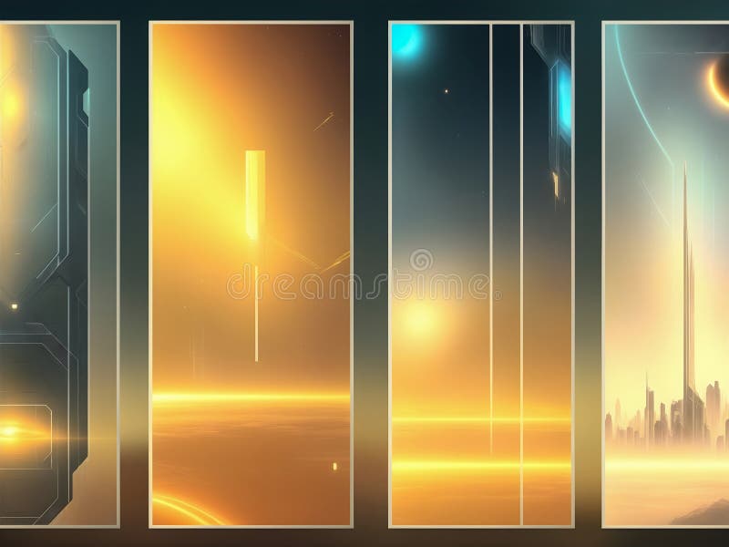 Abstract Wall Panels Futuristic Design Elements with Vibrant Orange ...