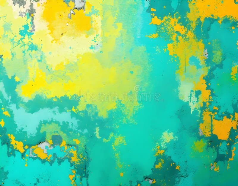 Abstract Wall Texture with Yellow and Teal Paint Splatter Pattern Stock ...