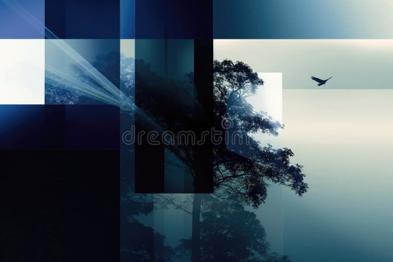 Double Exposure Art of Bird Flying Over Evergreen Forest Stock Photo ...