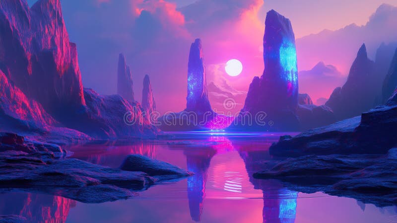 Abstract Wallpaper Showcasing a Fantastical Neon Landscape Stock Image ...