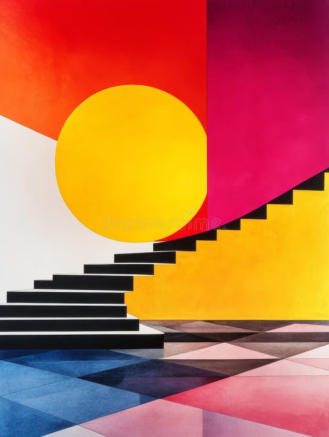 Abstract Warm Colored Geometric Staircase Design Warm Colors Geometric ...