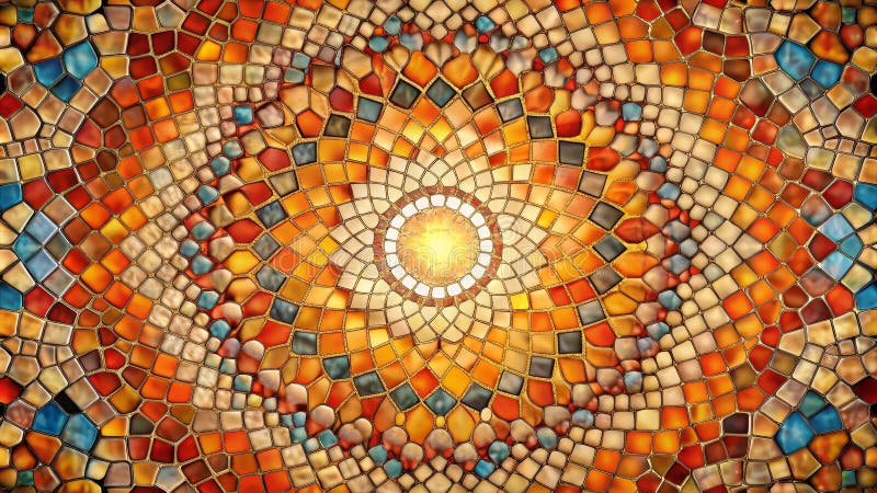 Abstract Warm-toned Mosaic Pattern with Central Radiating Design ...