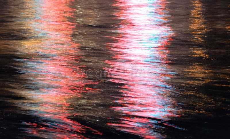 Abstract Water Background with Lights Reflecting into the River in ...