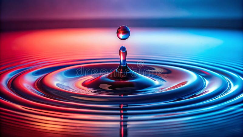 Abstract Water Drop Impact with Vibrant Red and Blue Ripples ...